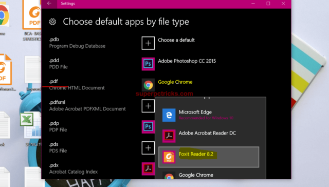 How to change default PDF Reader in Windows 10